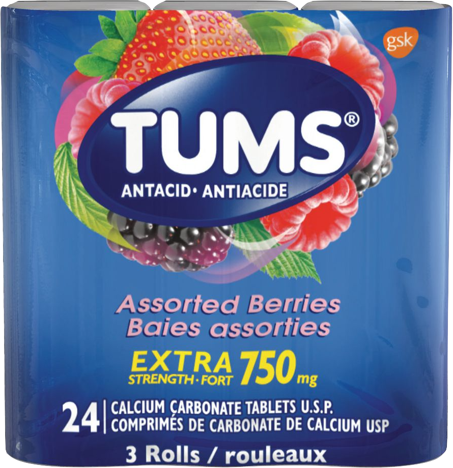 Tums Extra Strength 750mg Antacid Assorted Berries Calcium Carbonate ...
